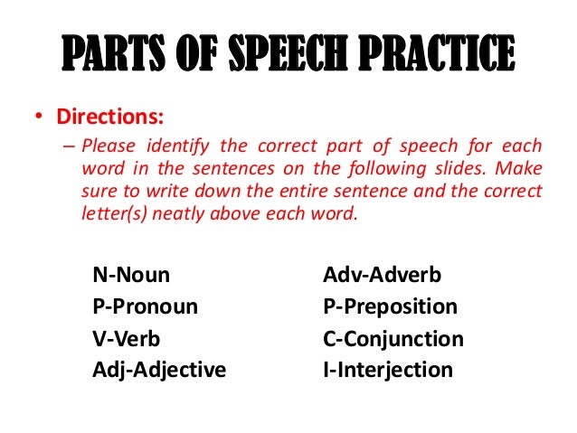 Parts of speech sticky note definitions and examples