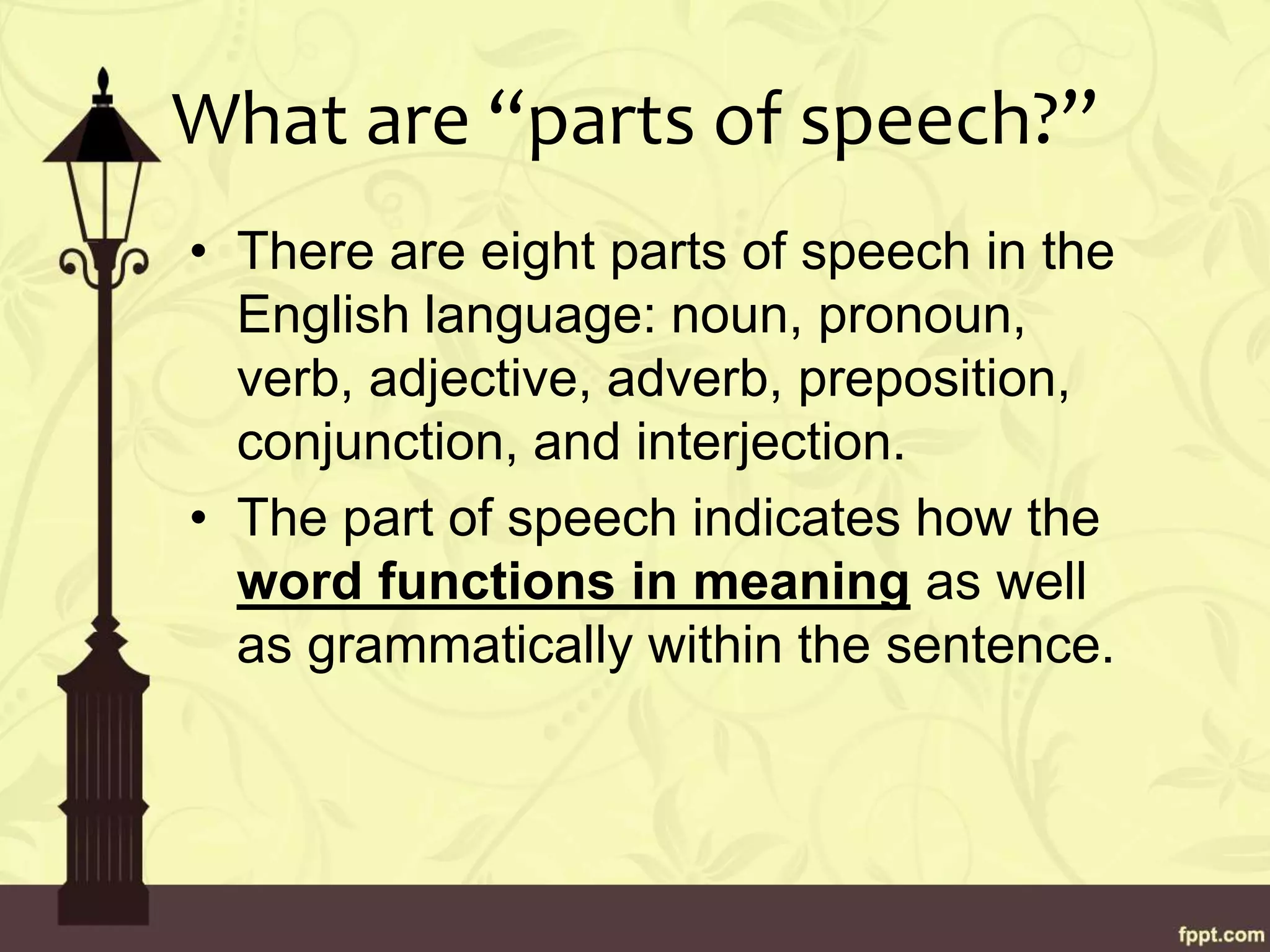 Parts of speech (vocab intro) with root suffix prefix (examples from ...
