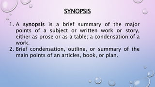 pats of synopsis ppt for writting thesis | PPT