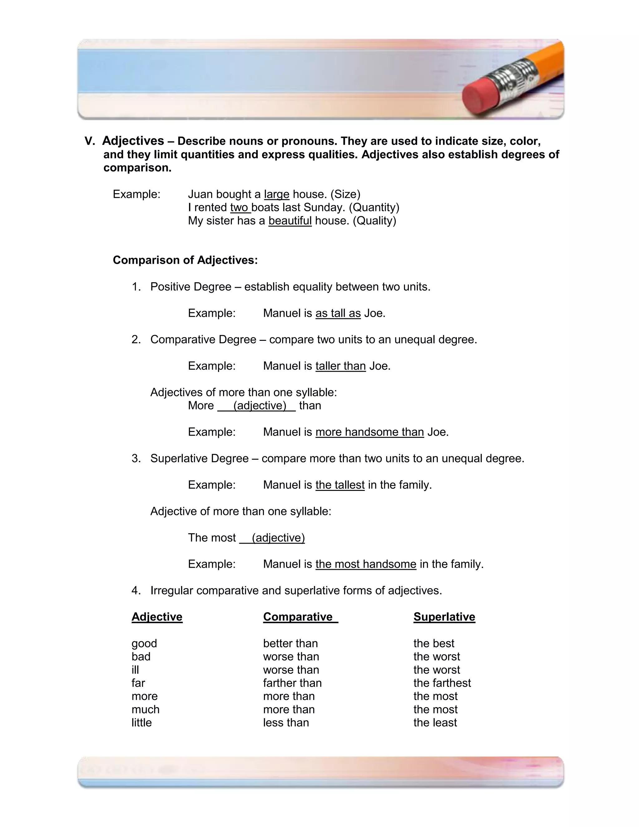 Parts of the Speech - Adjective | PDF