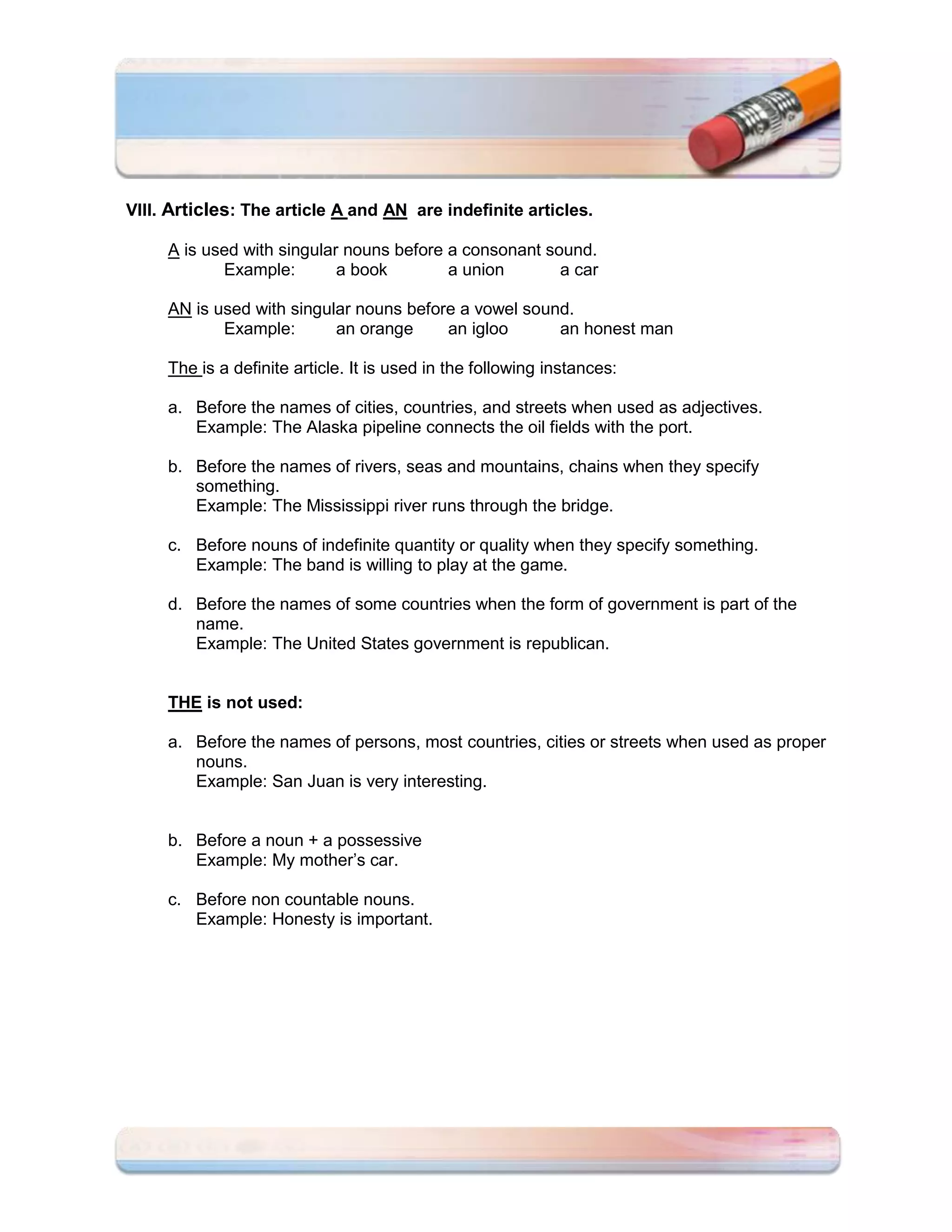 Parts of the Speech - Articles | PDF