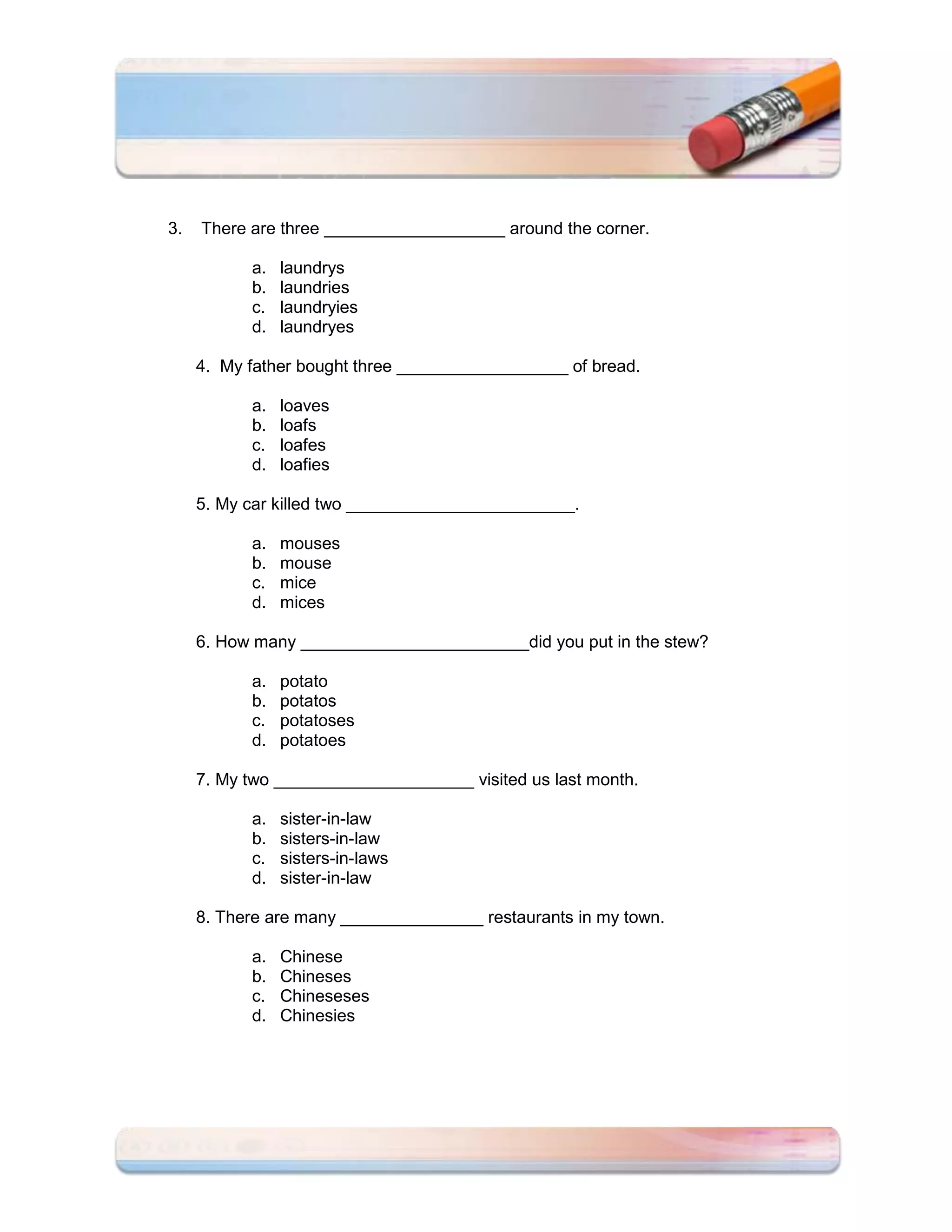 Parts of the Speech Plural Nouns | PDF
