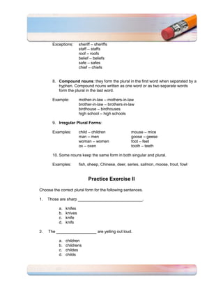 Parts of the Speech Plural Nouns | PDF