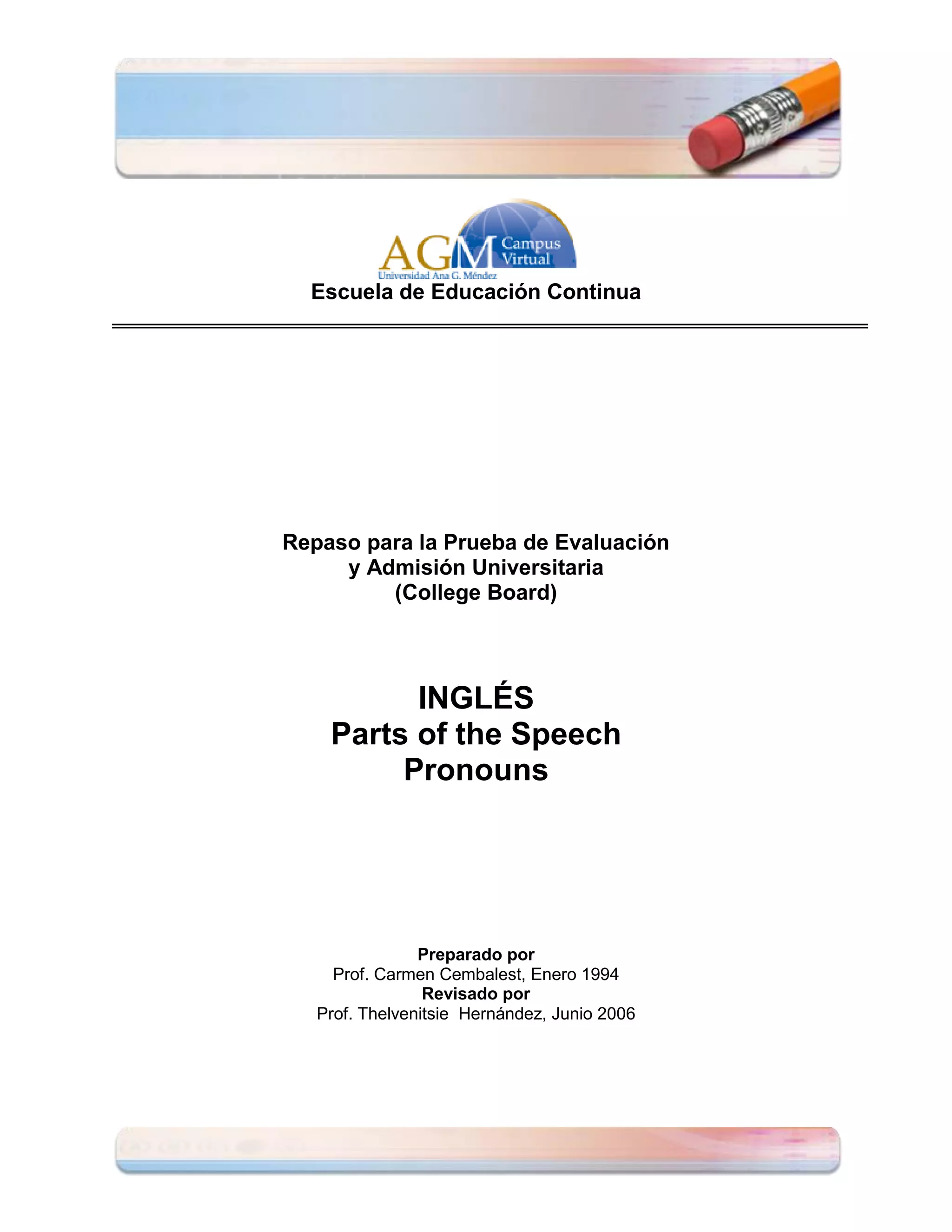 Parts of the Speech - Pronouns | PDF