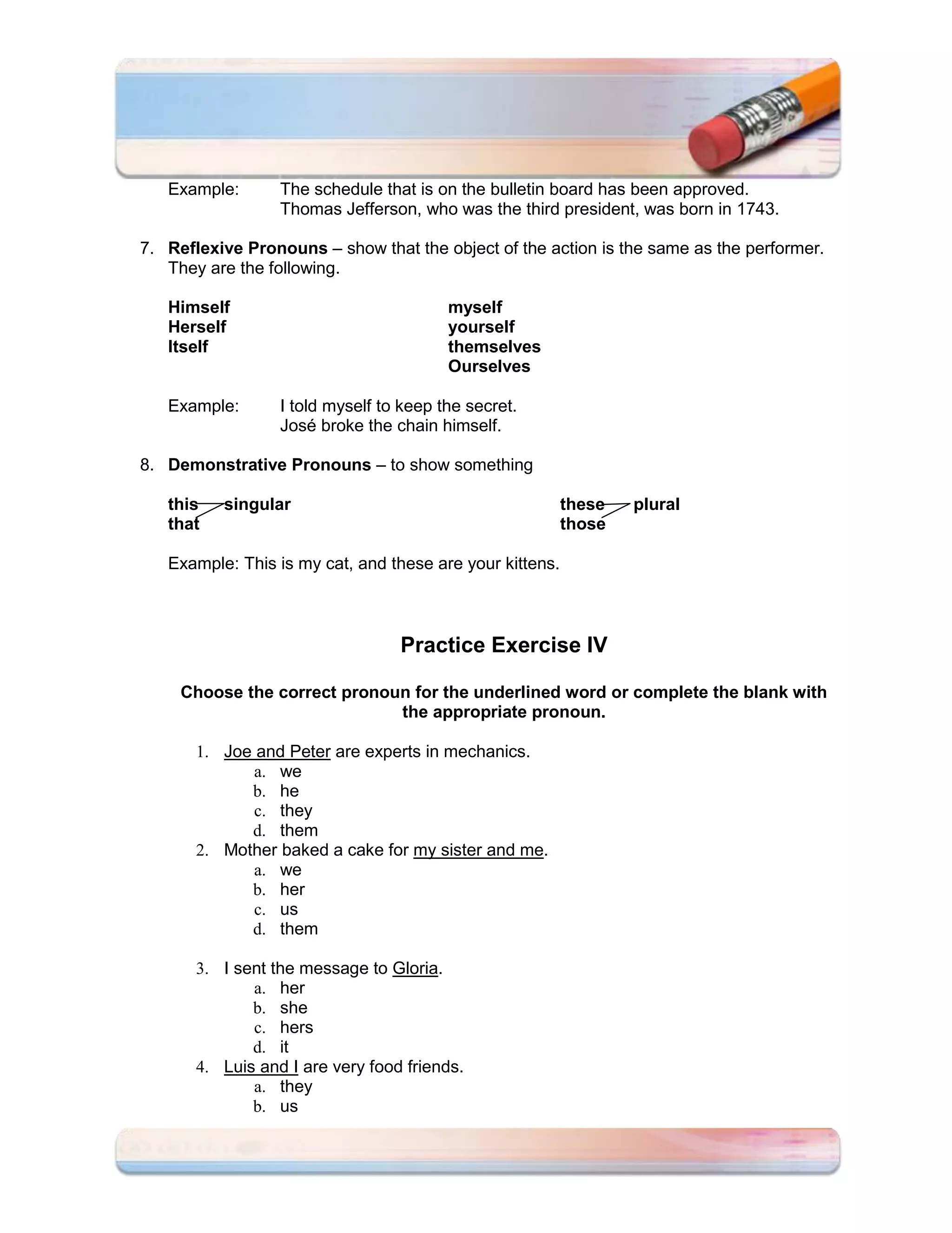 Parts of the Speech - Pronouns | PDF