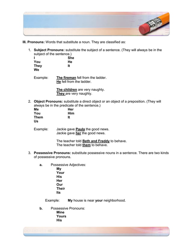Parts of the Speech - Pronouns | PDF