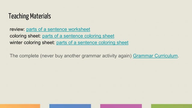 Teaching Parts of a Sentence | PPTX