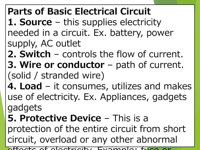 Parts, Types and Defects of Electric Circuit | PPTX