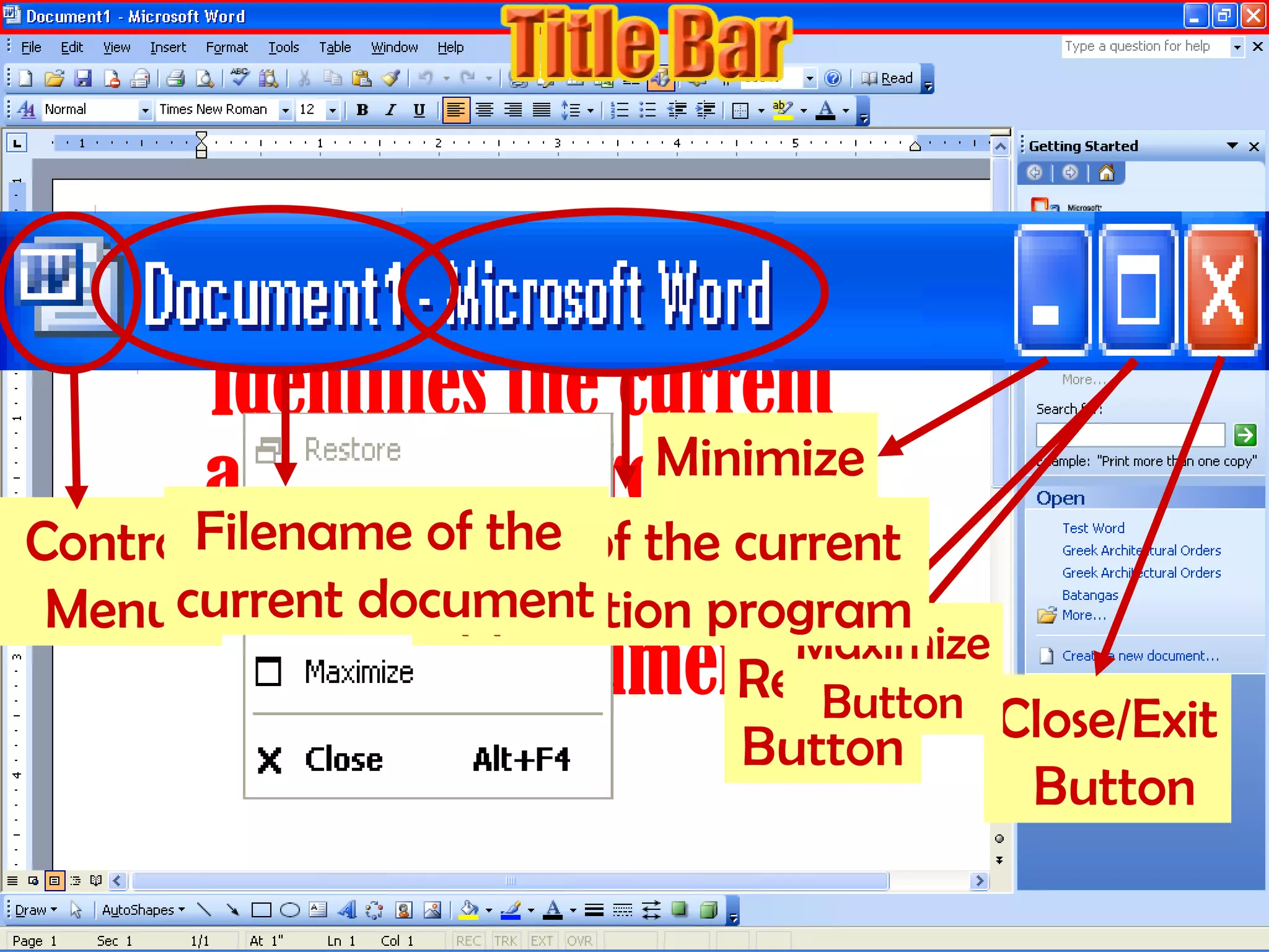 MS Word Window Elements | PPS