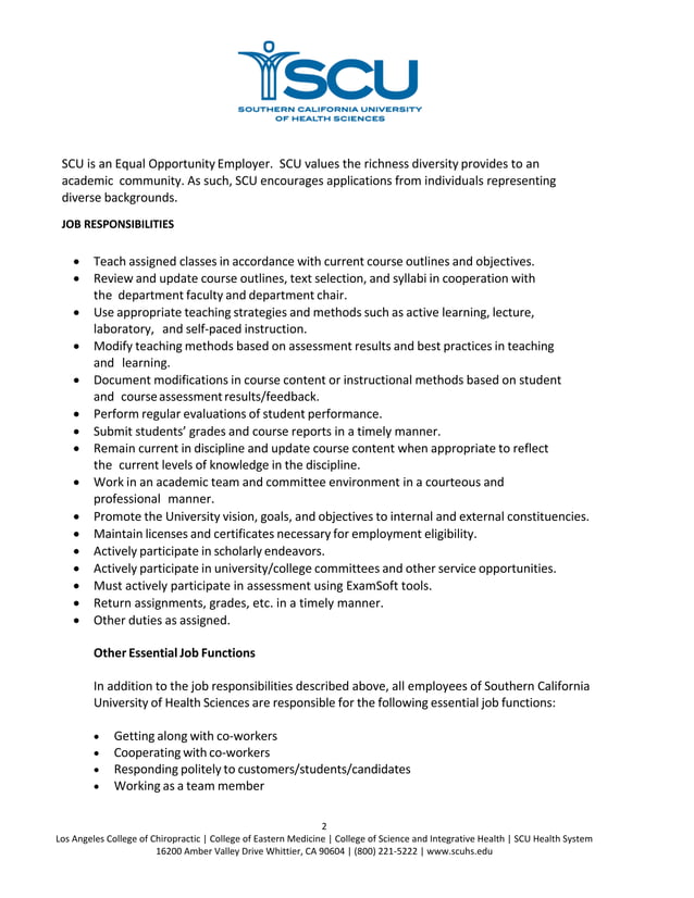 Part time Faculty (Pool) in the Basic Sciences - SCUHS | PDF