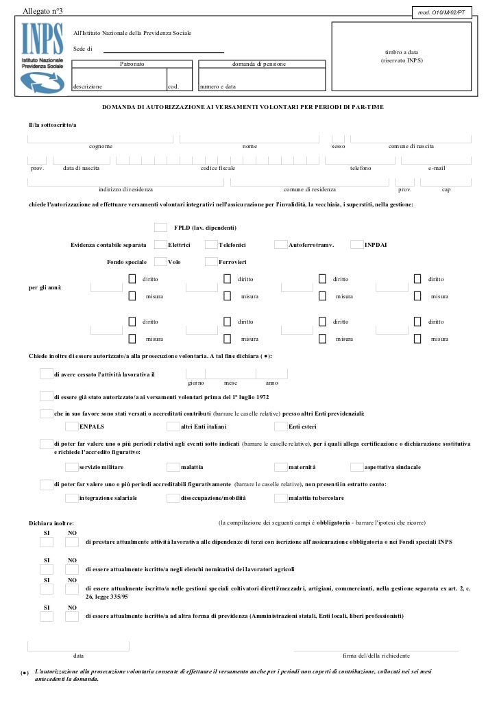 Part time modulo richiesta versamento volontari inps