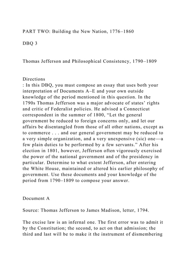 PART TWO Building the New Nation, 1776–1860 DBQ 3Thomas J.docx