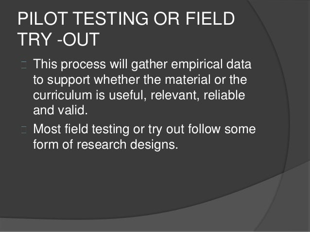 PILOT TESTING, MONITORING and EVALUATING the IMPLEMENTATION of the C…
