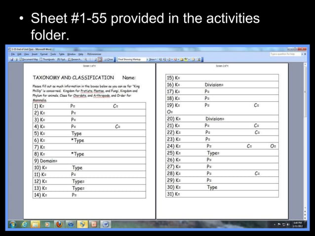 Kingdoms of Life, Phylums of Animals Visual PowerPoint Quiz, Biology ...