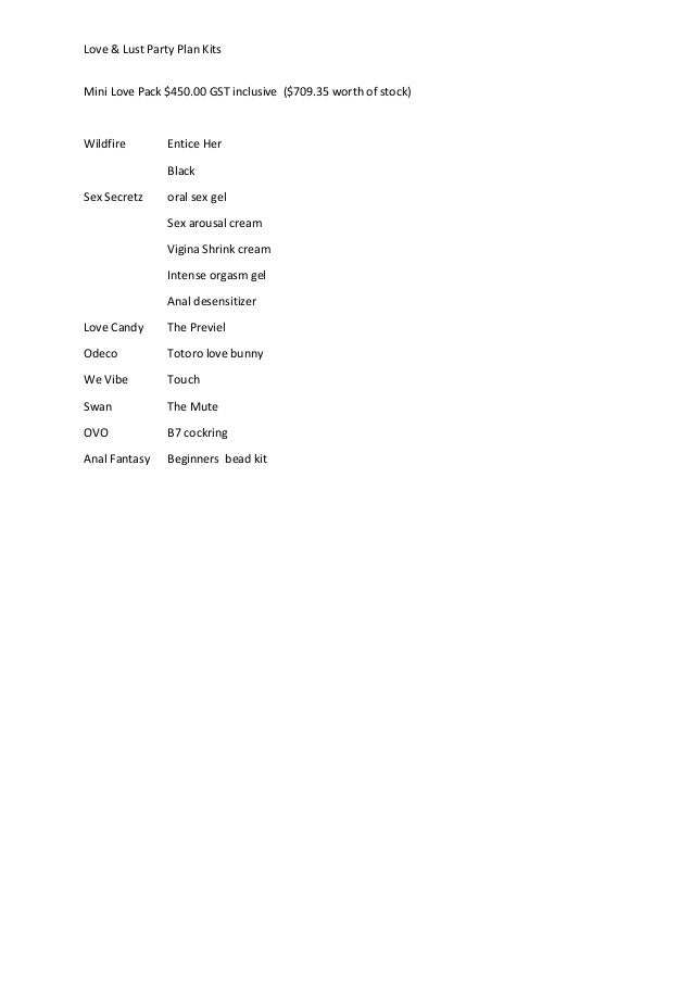 Party Plan kit list Party Plan kit list