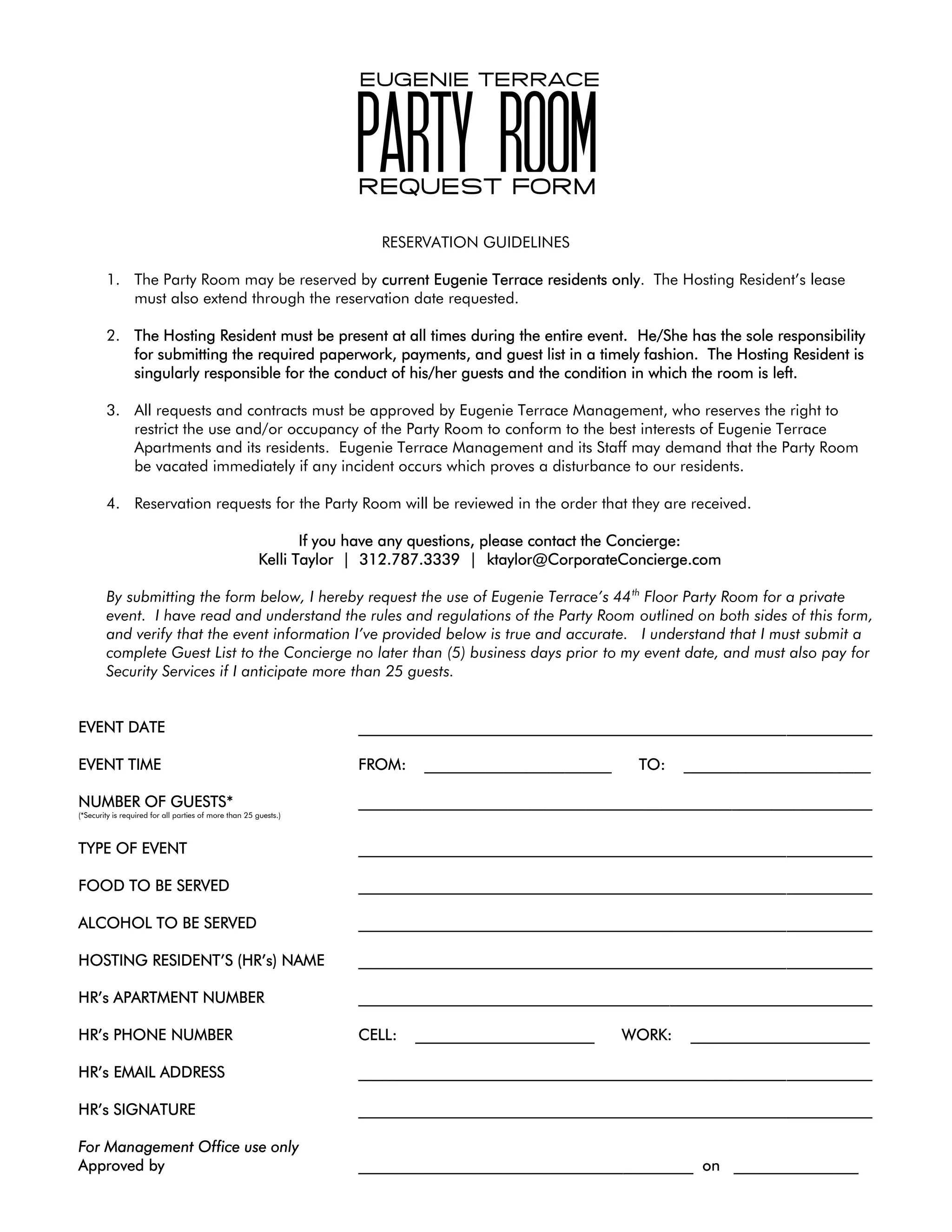 PARTY ROOM Request Form | PDF