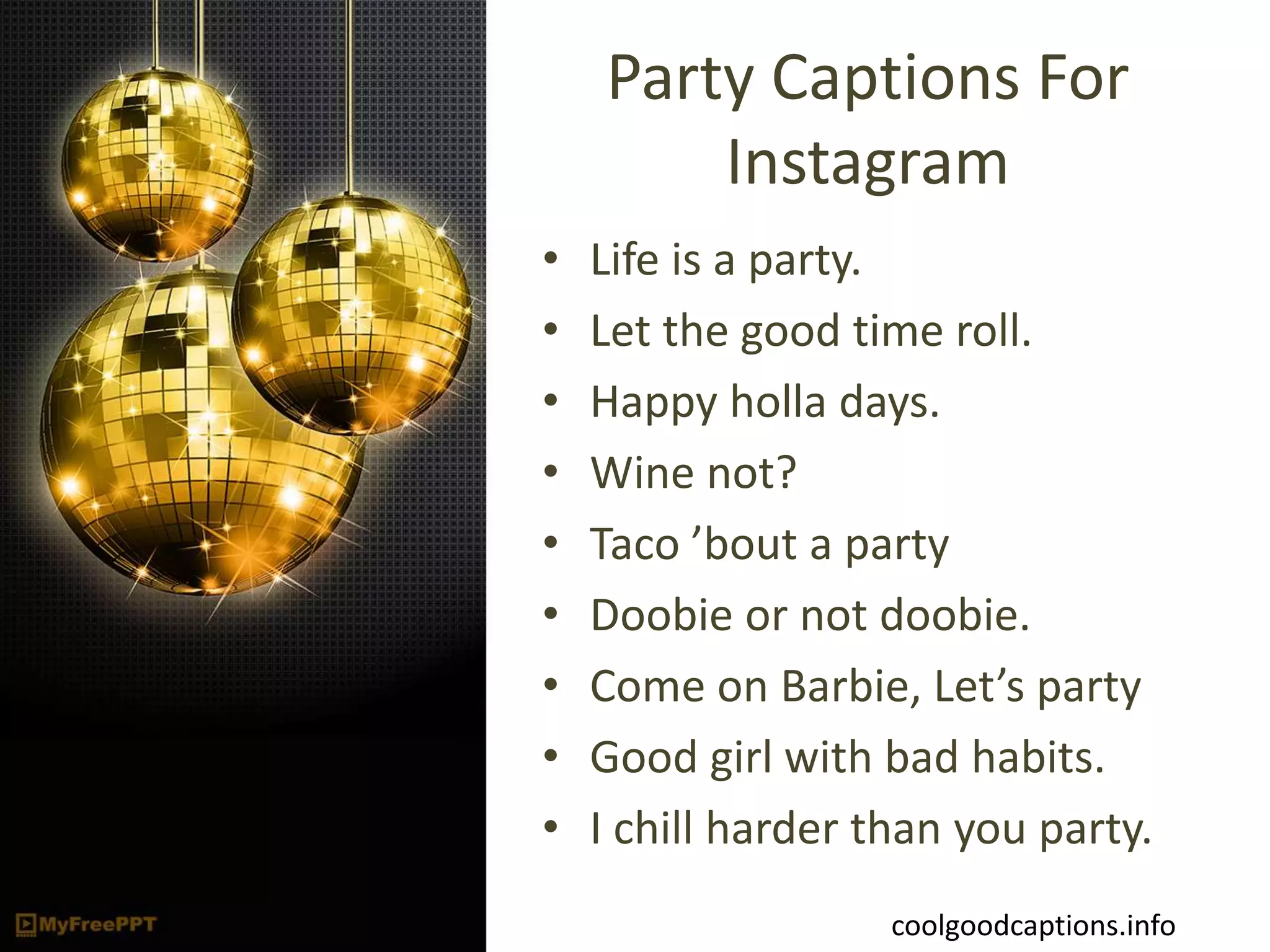 Funny Party Captions for Instagram | PPTX