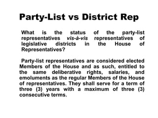 LEGISLATIVE BRANCH: PHILIPPINE PARTY LIST SYSTEM | PPT
