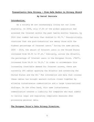 Transatlantic Data Privacy - From Safe Harbor to Privacy Sheidl | PDF