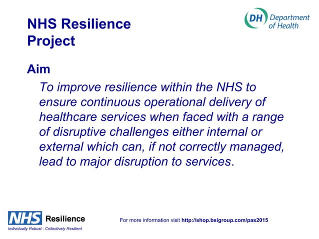 PAS 2015: NHS Resilience Next Steps, Phil Storr Head of NHS Resilience ...