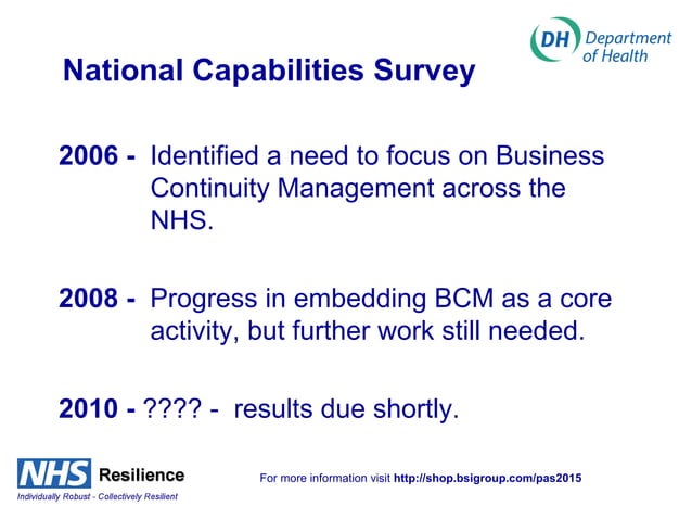 PAS 2015: NHS Resilience Next Steps, Phil Storr Head of NHS Resilience ...