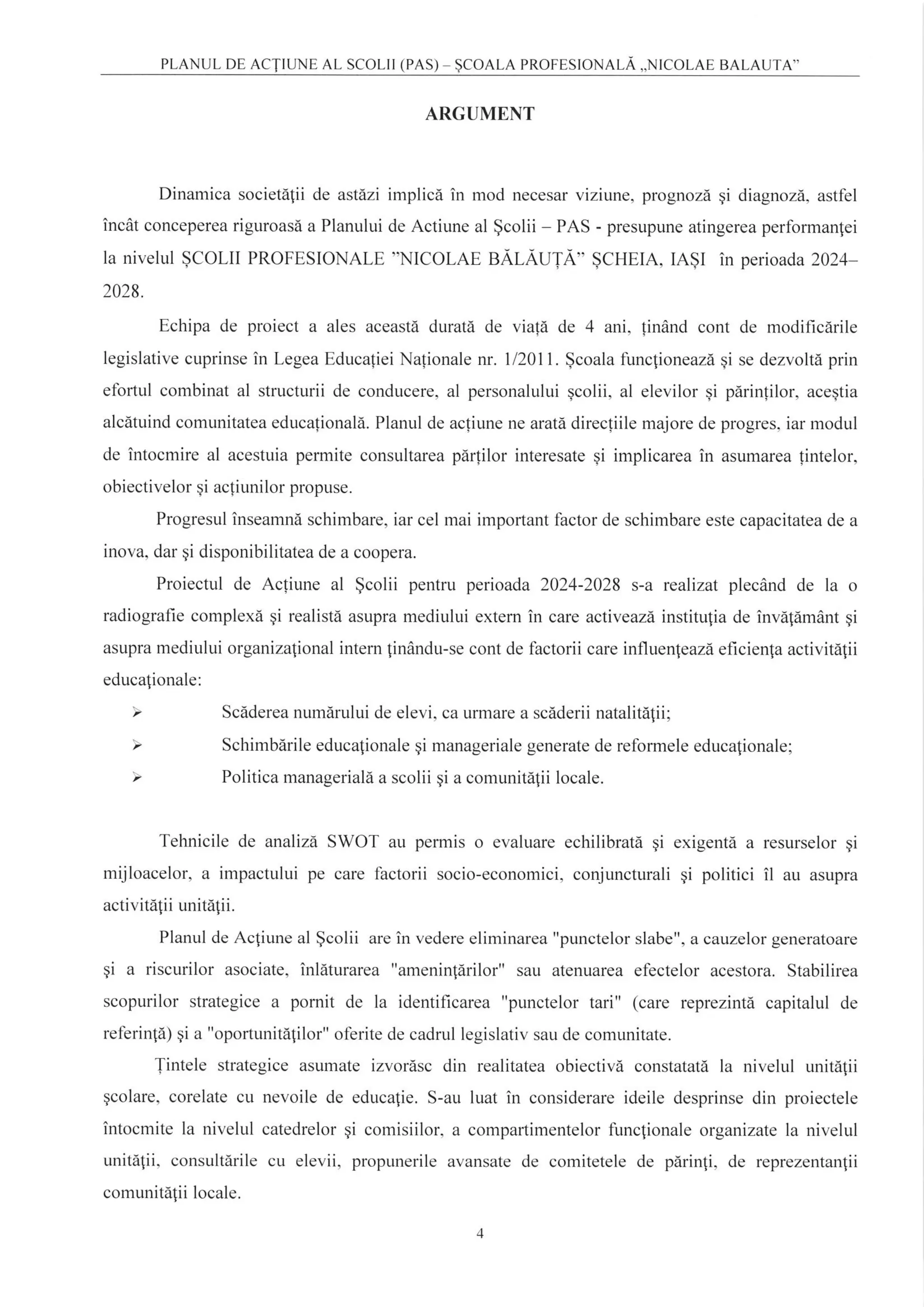 Planul de Actiune al Scolii Profesionale Nicolae Balauta Scheia 2024 ...