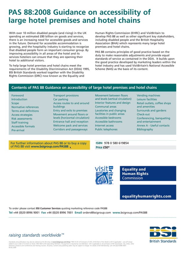 PAS 88:2008 Guidance on accessibility of large hotel premises and hotel chains | PDF ...