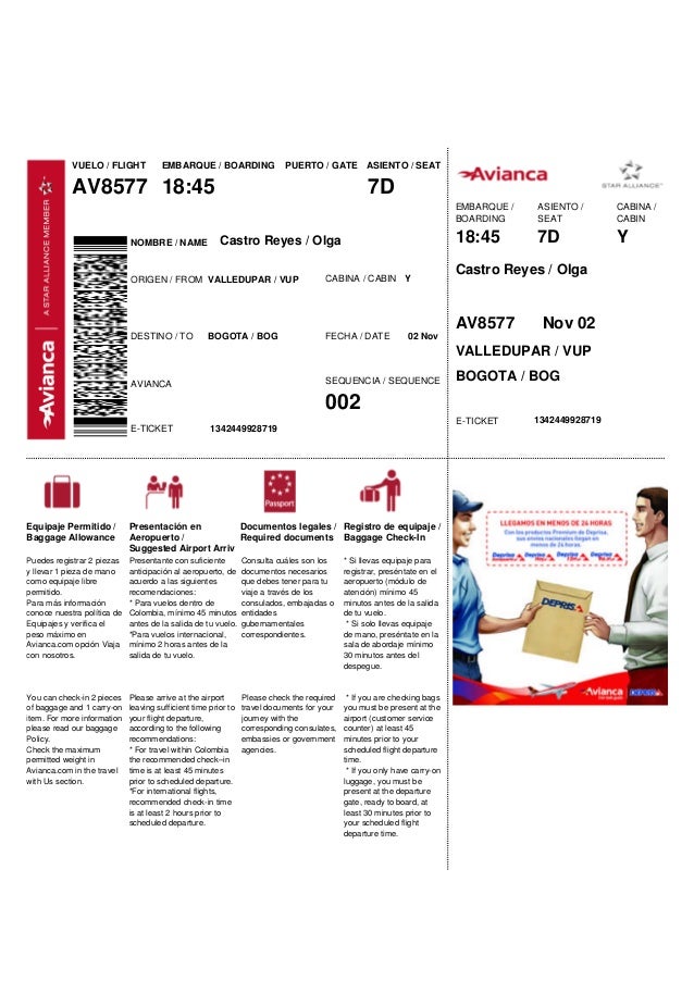 Boarding Pass Avianca Check In