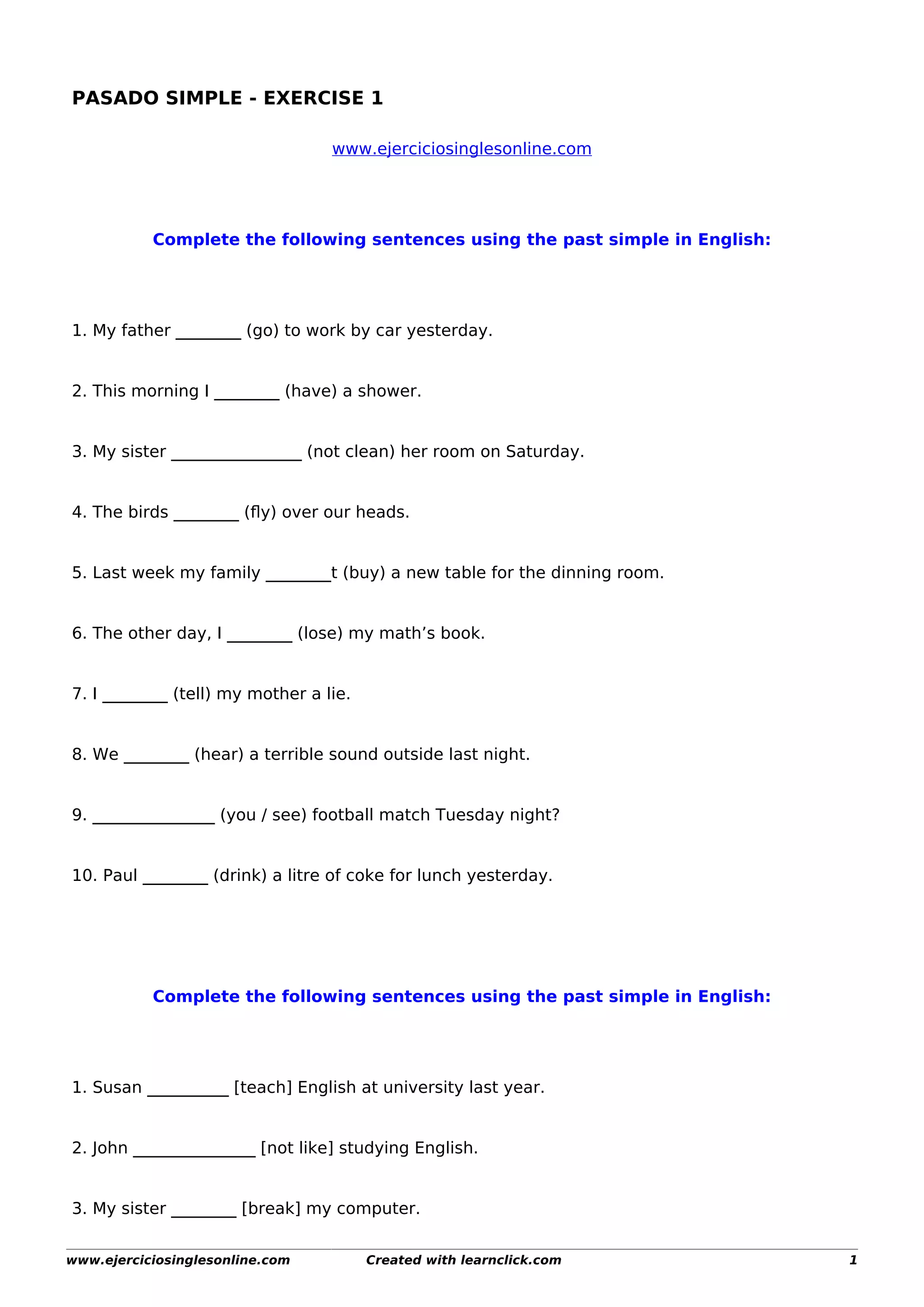 Pasado simple---exercise-1 | PDF