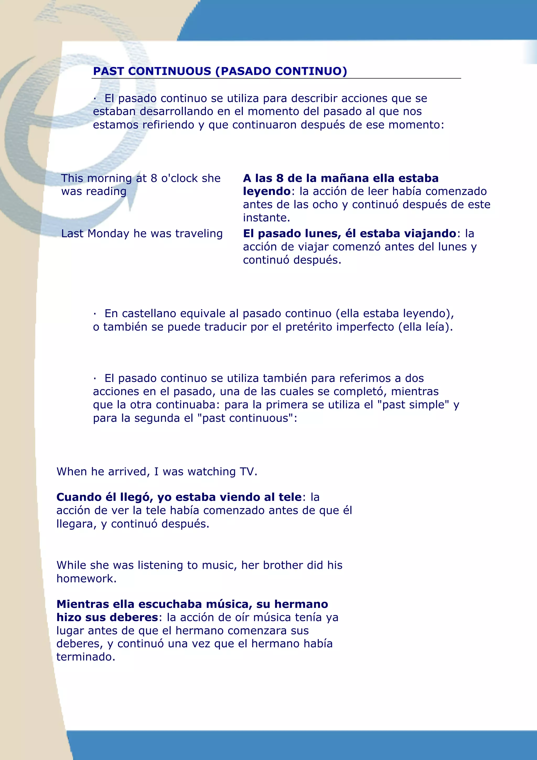 Pasado continuo | PDF