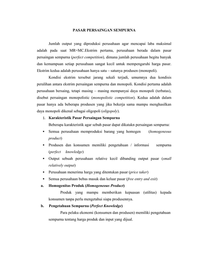 Pasar persaingan sempurna | DOC