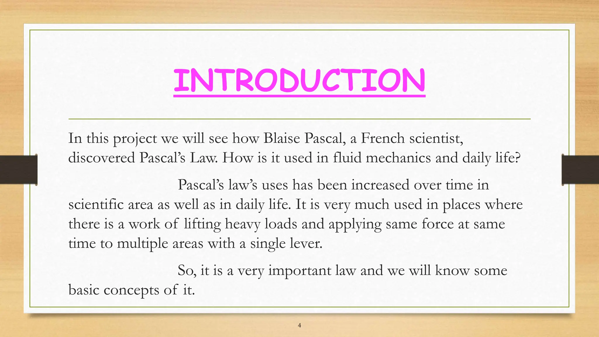 Descriptive Presentation on Pascal's Law (PPT) | PPTX | Physics | Science
