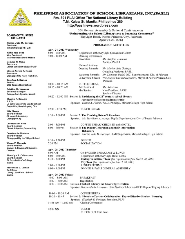 Pasli program-2013-updated-jan-25 | PDF