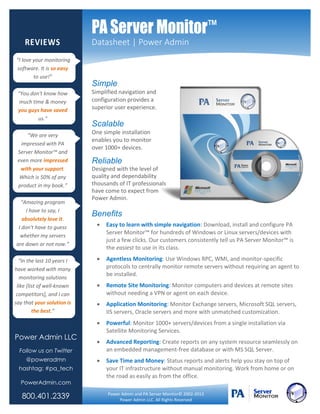 Power Admin Server Monitor™ | PDF