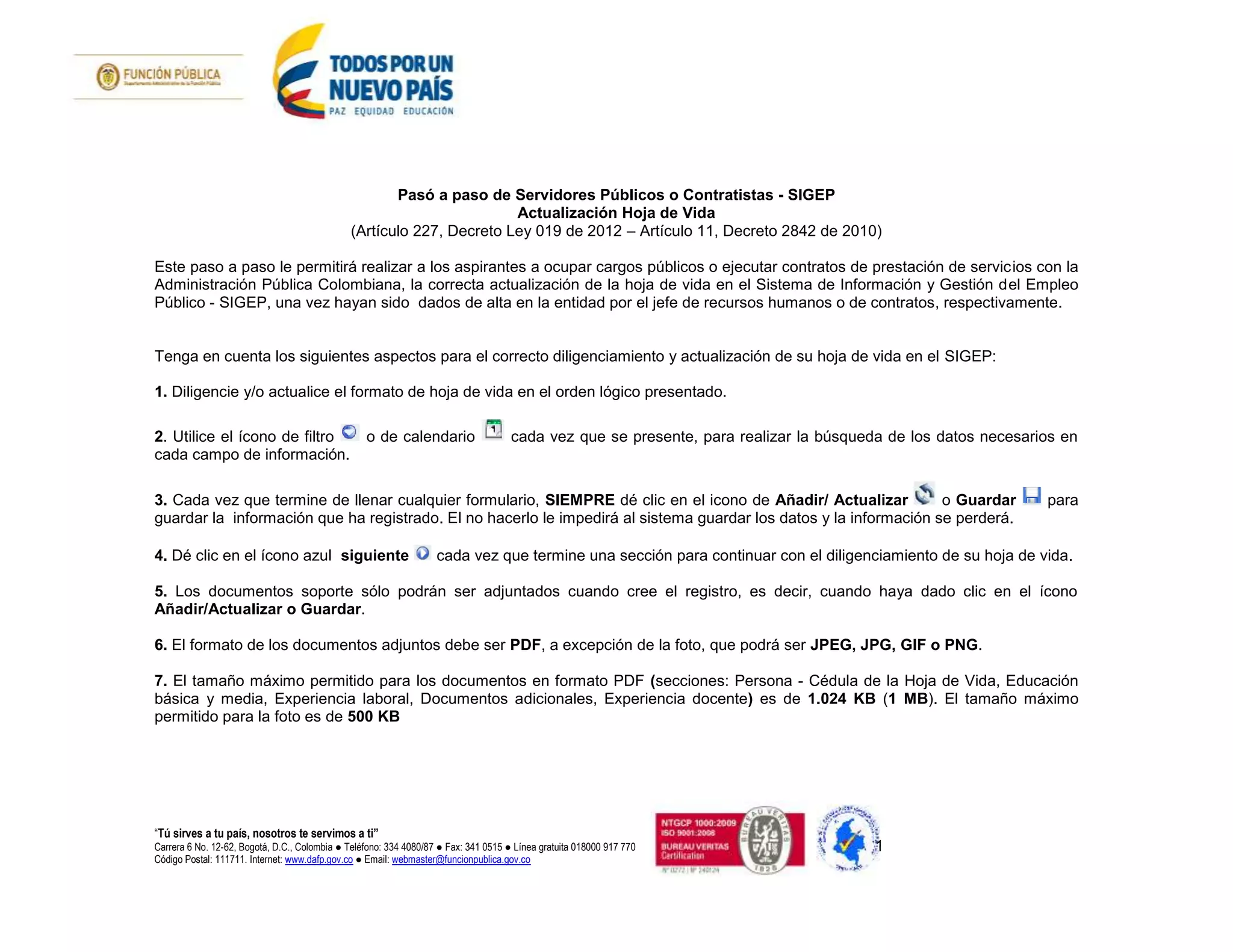 Pasó a paso de Servidores Públicos o Contratistas - SIGEP Actualización ...