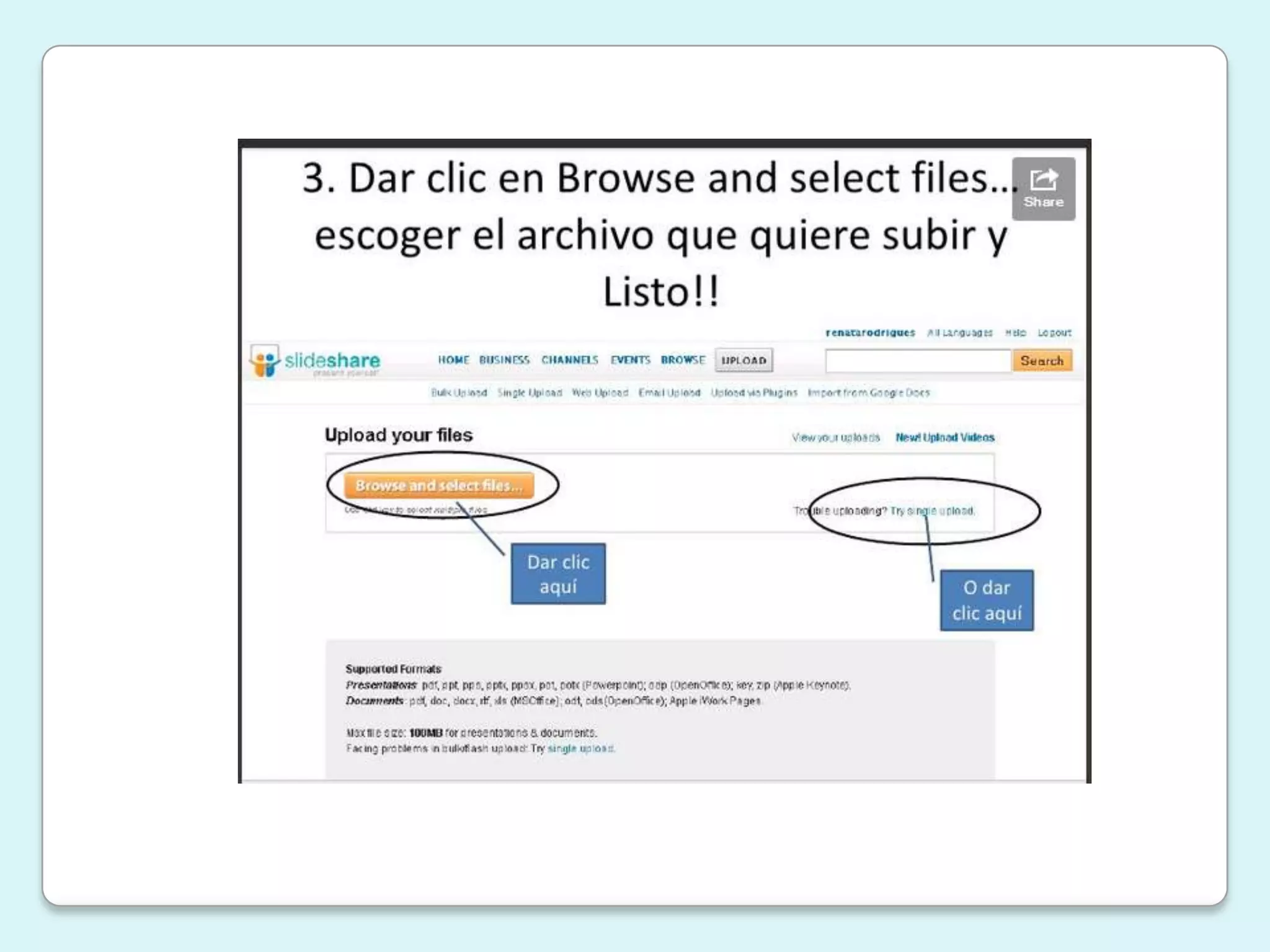 Pasos para subir un archivo en SLIDESHARE | PPTX