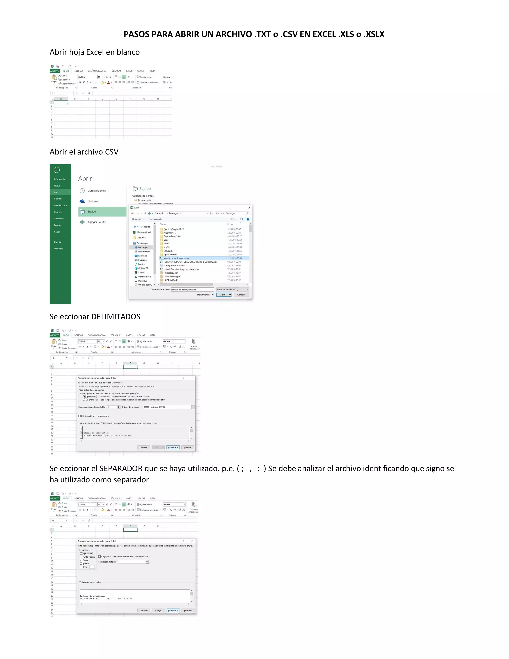 Pasos Para Abrir Un Archivo Txt O Csv En Excel Xls O Xslx