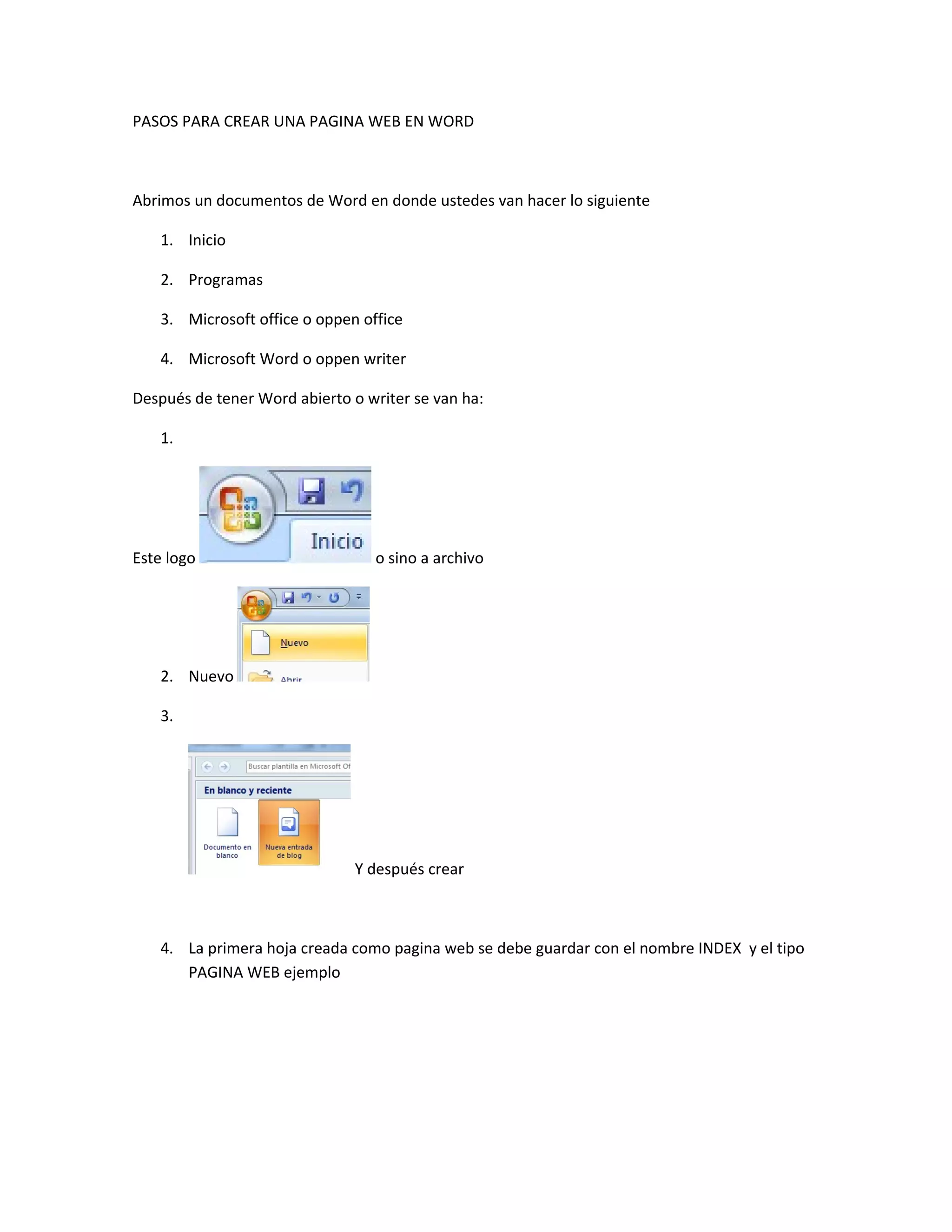 Pasos para crear una pagina web en word | DOC