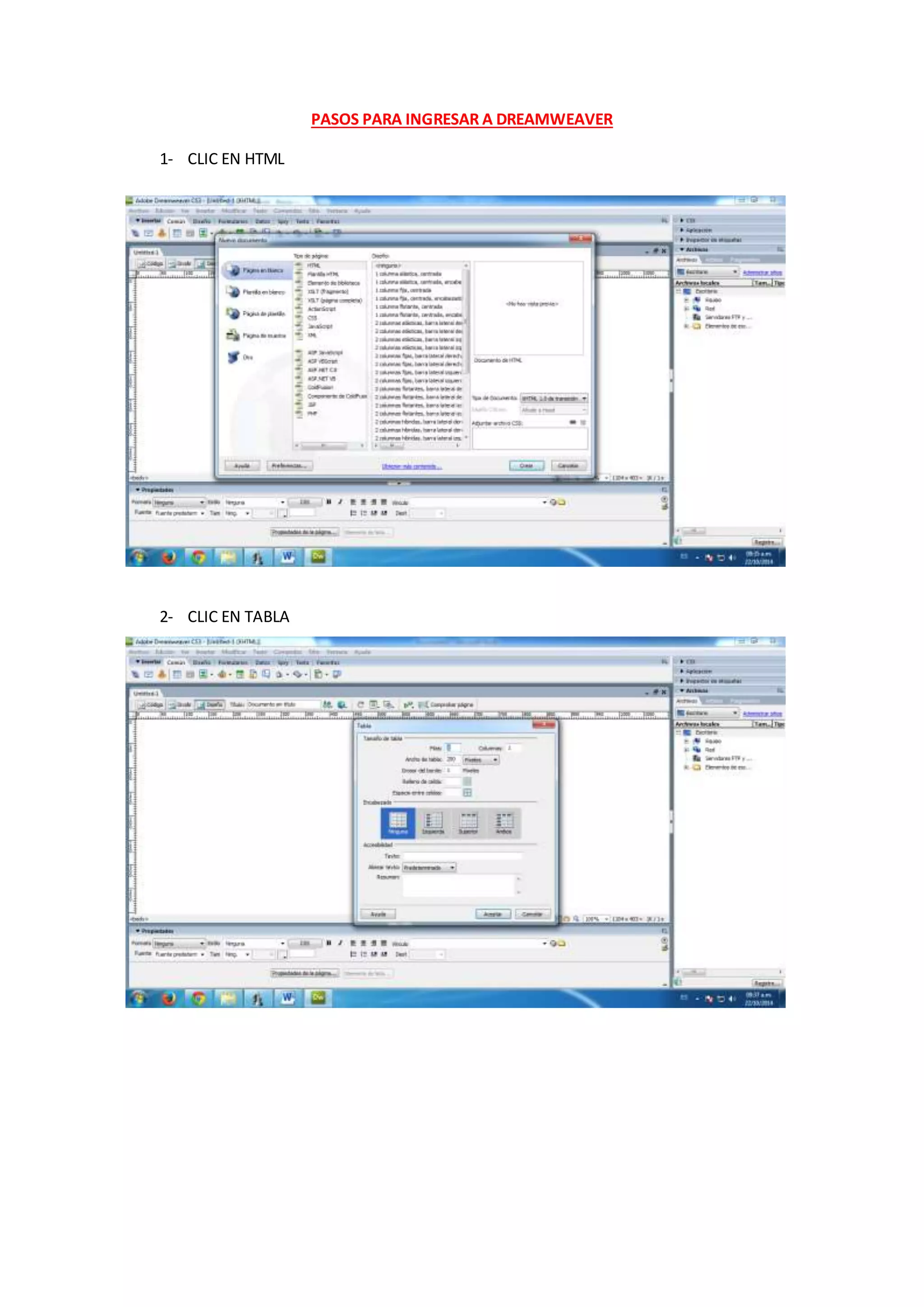 Pasos para ingresar a dreamweaver | PDF
