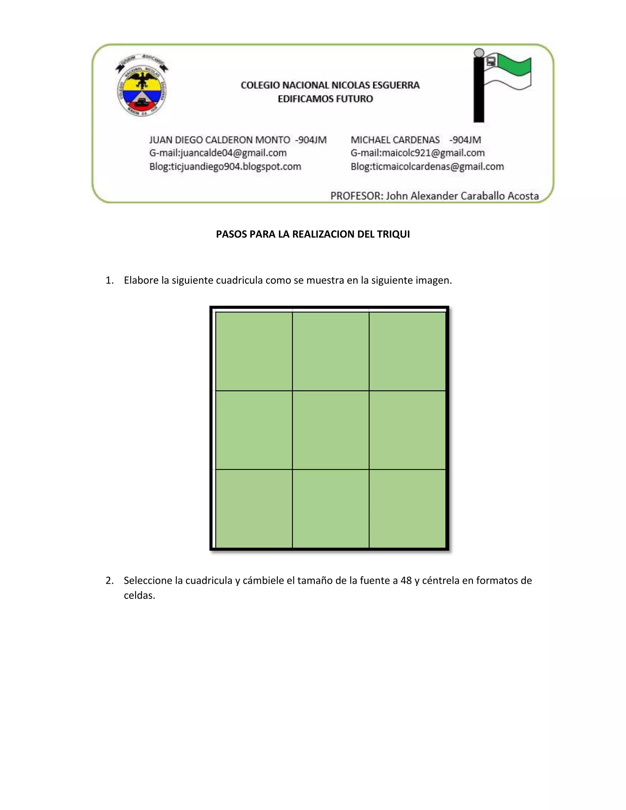 Pasos para la realizacion de un triqui | DOCX | Board Games and Puzzles ...