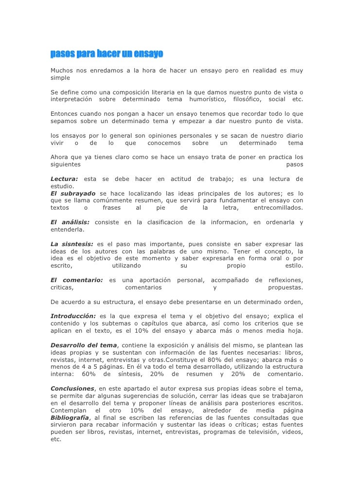 Pasos Para Hacer Un Ensayo