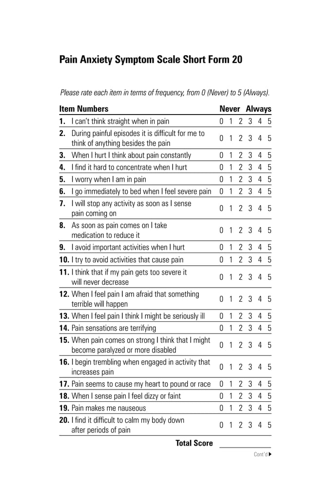 Pain Anxiety Symptom Scale 20 | PDF
