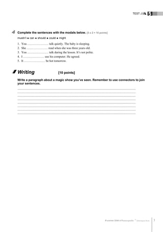 4ESO UNIT 5 - TEST 3 | DOC | Magic and Illusion | Hobbies & Interests