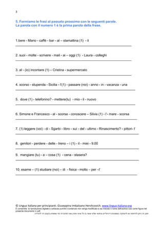 Esercizi sul passato prossimo con ausiliare "avere" | PDF
