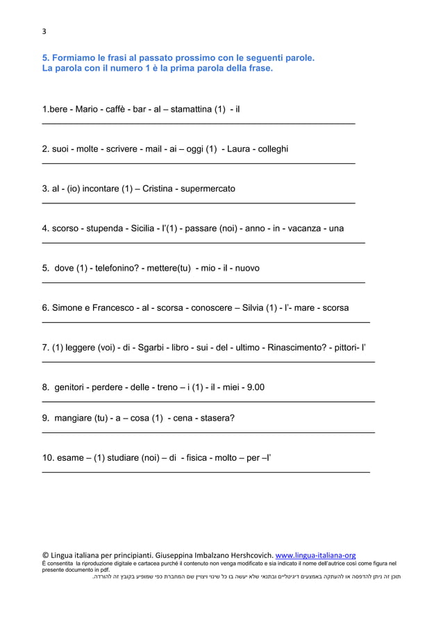 Esercizi sul passato prossimo con ausiliare "avere" | PDF