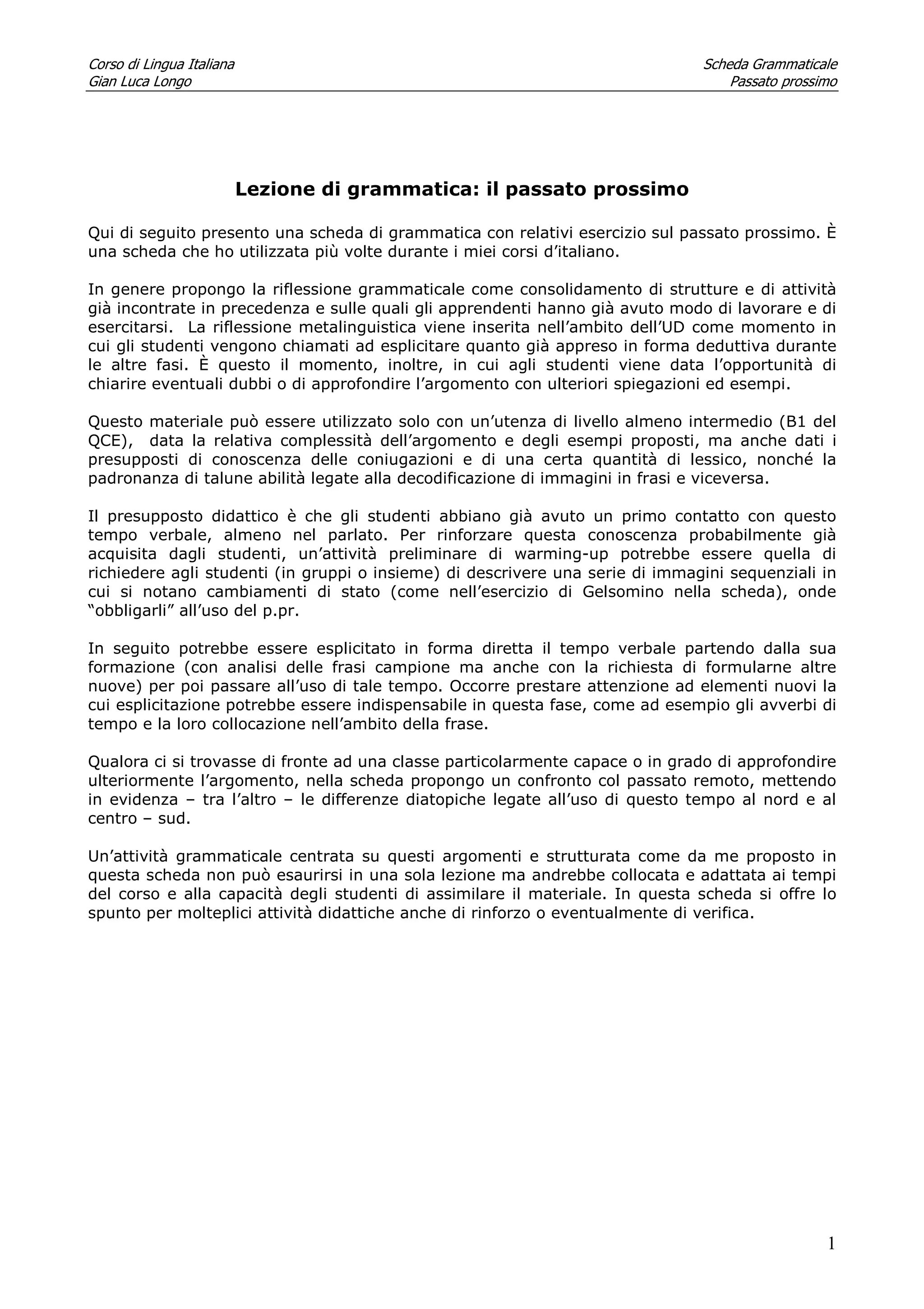 Passato prossimo spiegazione esercizi | PDF | Educational Assessment ...