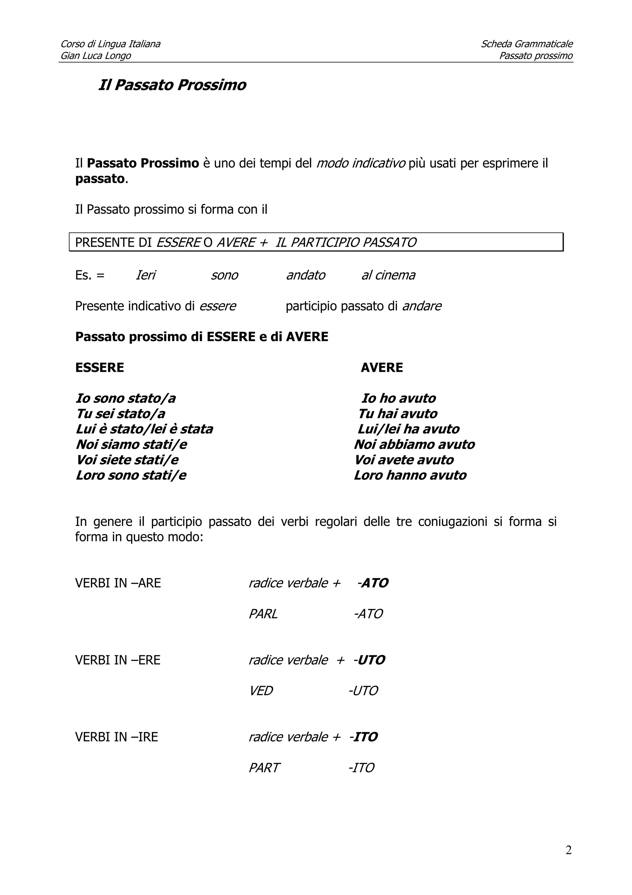 Passato prossimo spiegazione esercizi | PDF | Educational Assessment ...