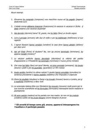 Passato prossimo spiegazione esercizi | PDF | Educational Assessment ...