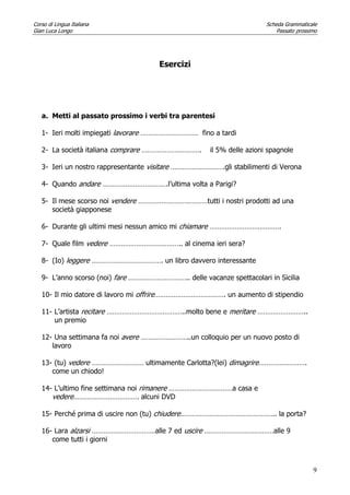 Passato prossimo spiegazione esercizi | PDF | Educational Assessment ...