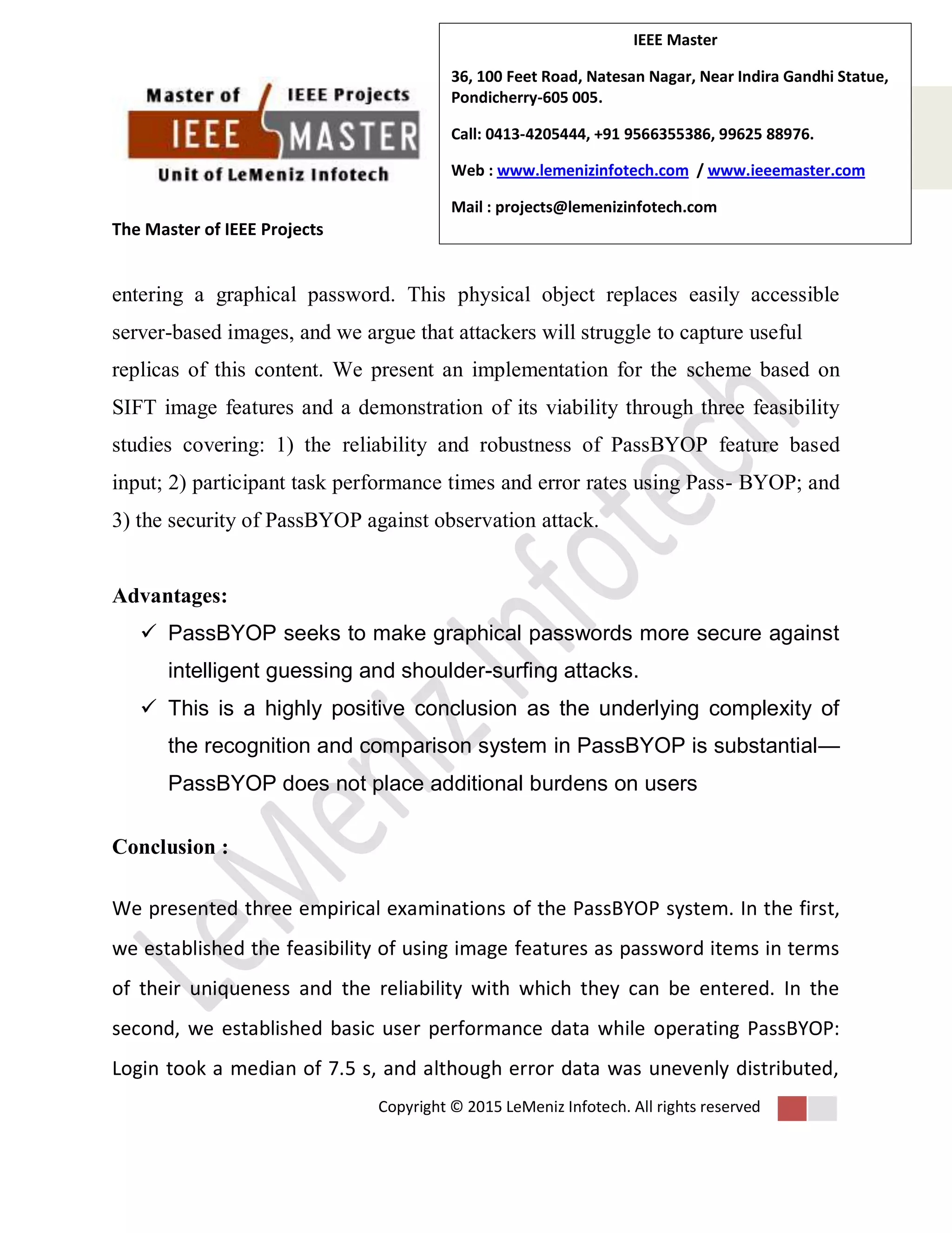 Pass byo bring your own picture for securing graphical passwords | PDF